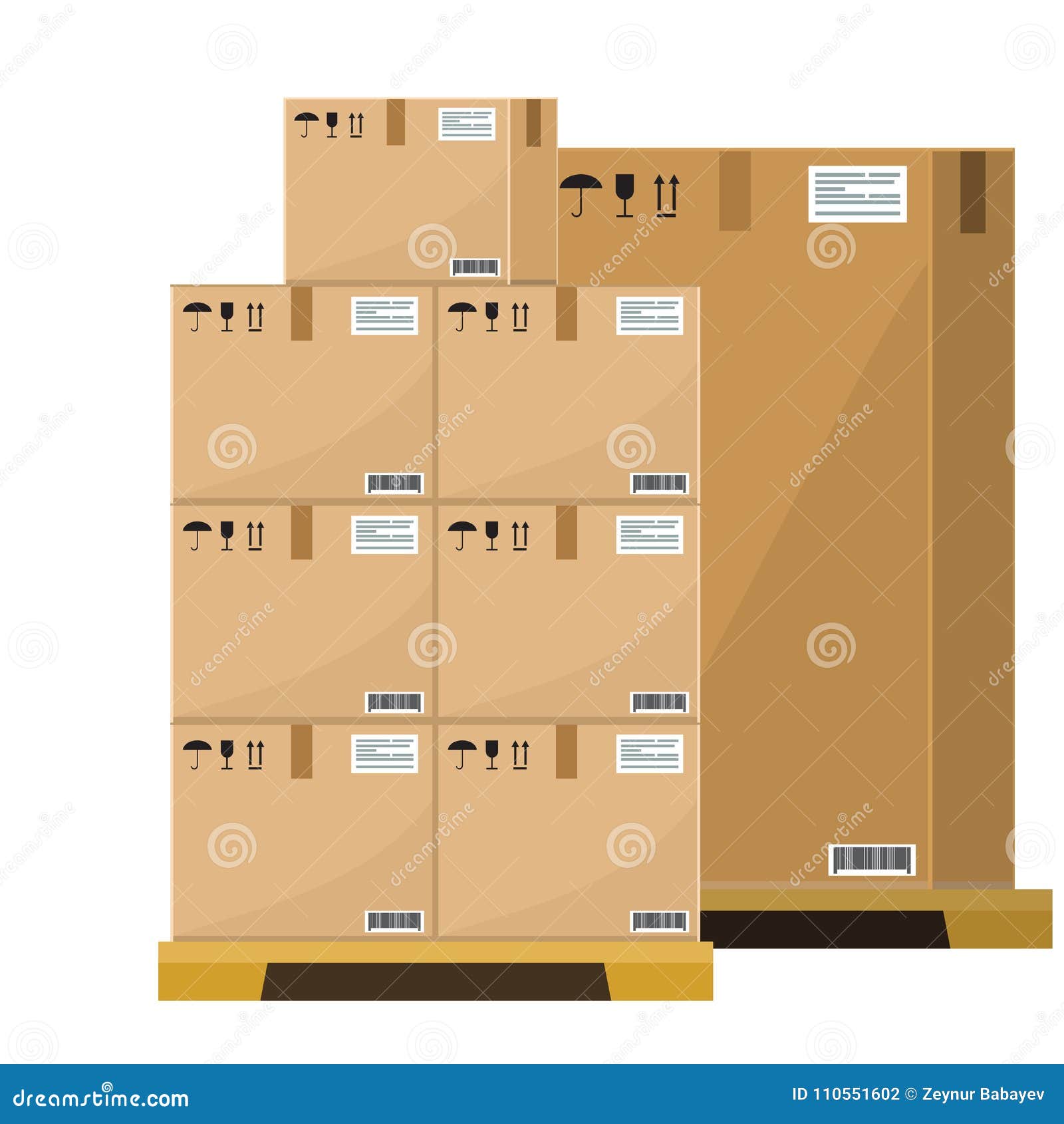 Different Boxes on Wooded Pallet Vector Illustration, Flat and Solid ...