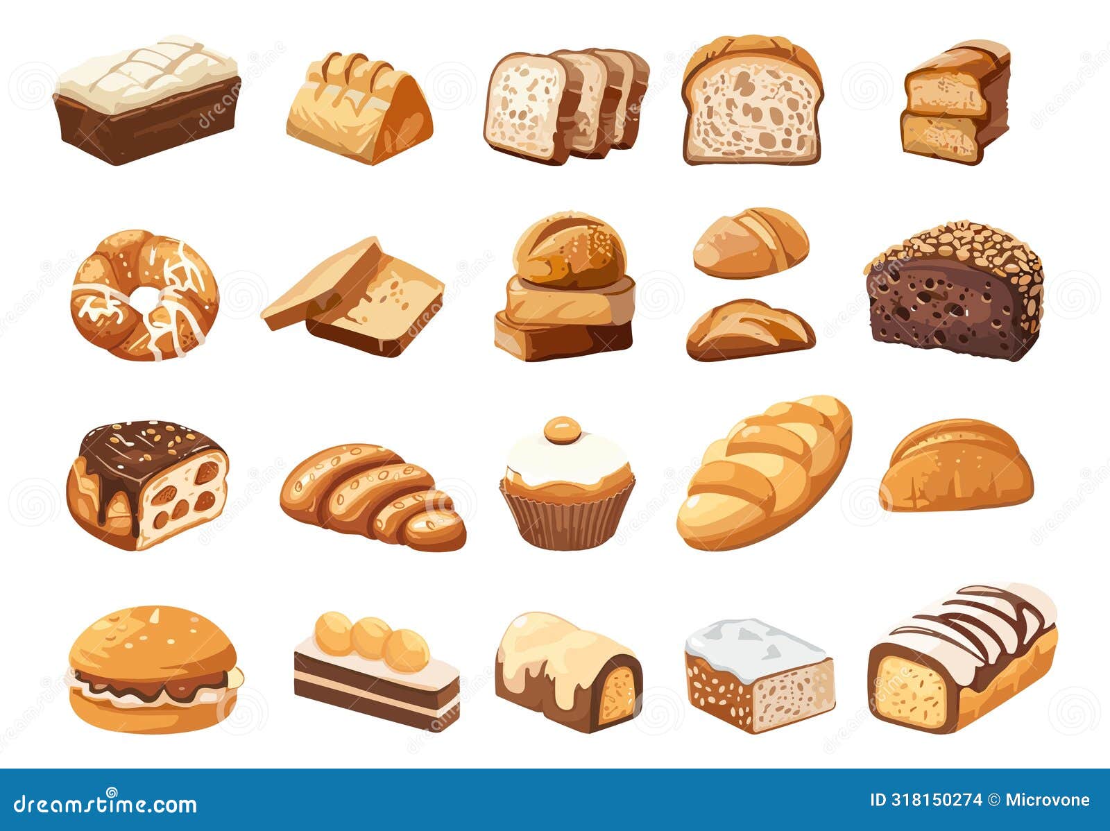 Different Bread and Bakery Items. Cartoon Style Stock Vector ...