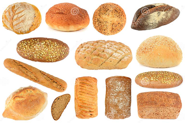 Different Bread Products Made of Wheat and Rye Isolated on White Stock Image - Image of cake ...