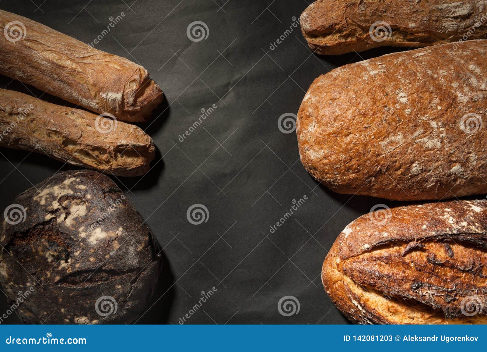 Different bread top view stock image. Image of brown - 142081203