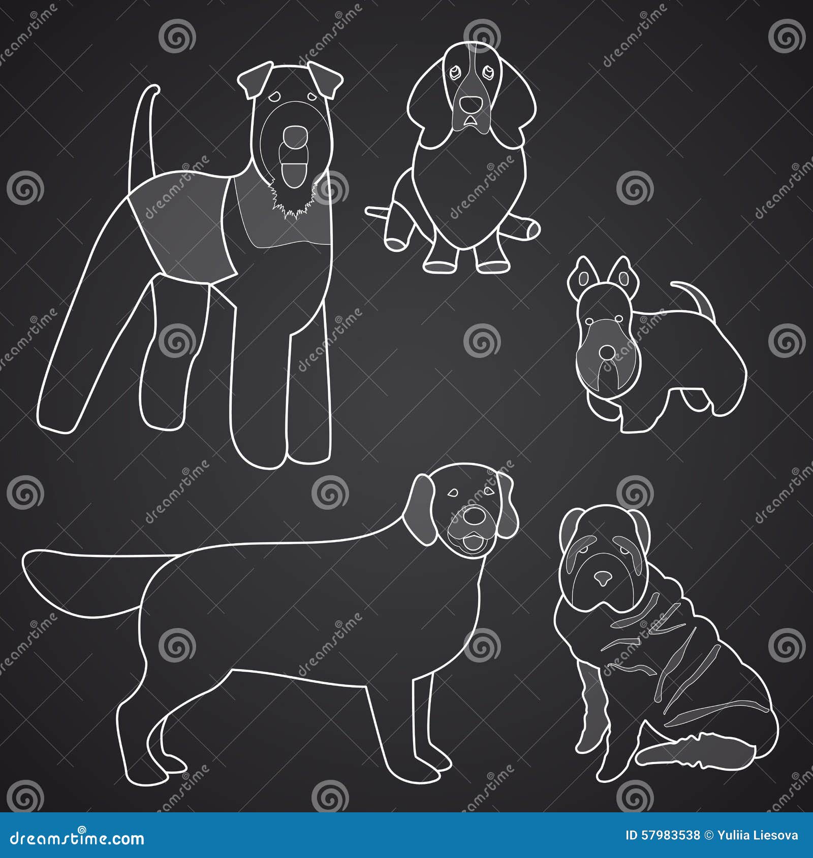 Different Breeds of Dogs in Linear Style. Part 1 Stock Vector ...