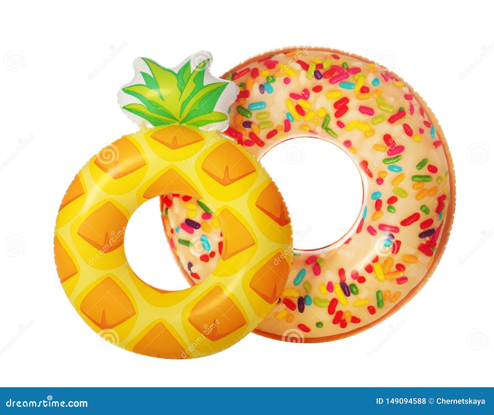 Different Bright Inflatable Rings on White. Summer Holidays Stock Photo ...