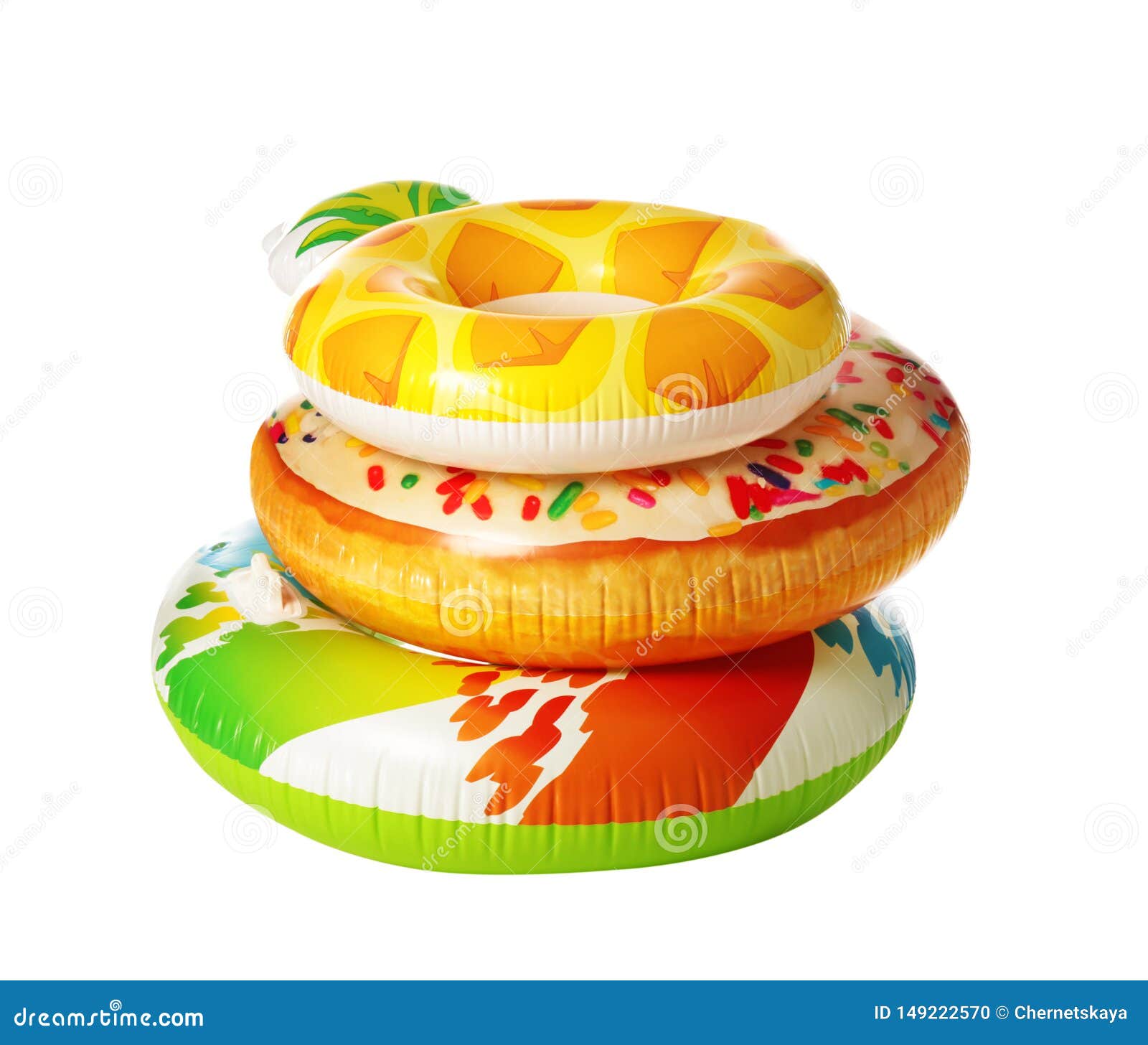 Different Bright Inflatable Rings on White Background. Stock Photo ...