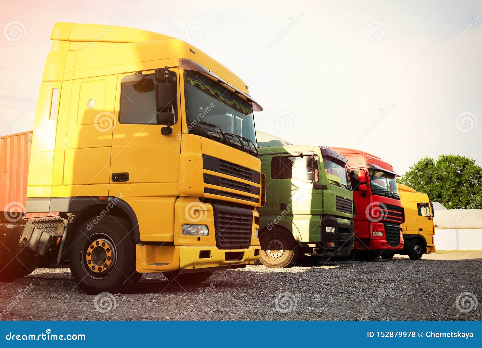 Different Bright Trucks Parked. Modern Transport Stock Photo - Image of ...