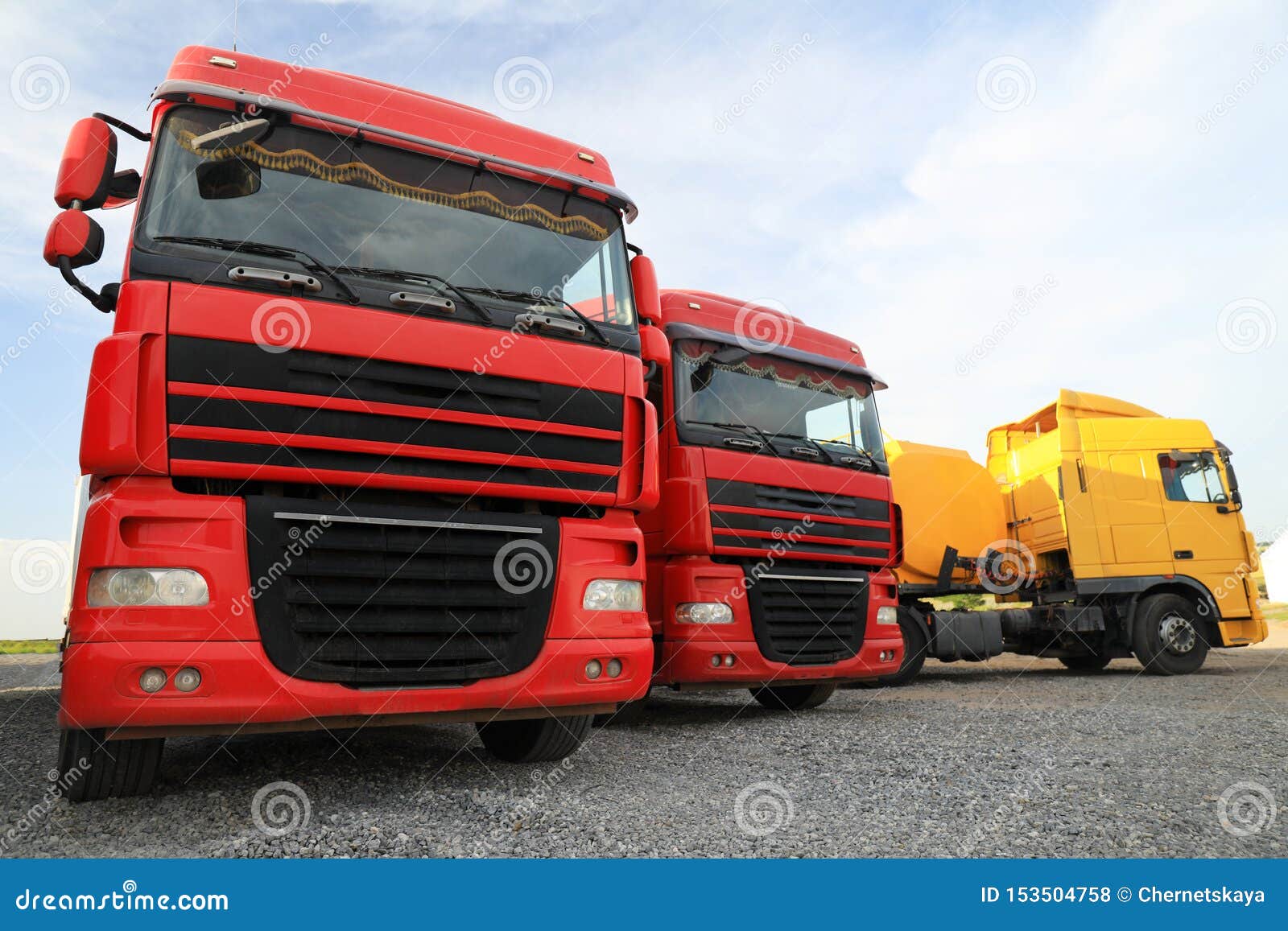 Different Bright Trucks Parked. Modern Transport Stock Photo - Image of ...