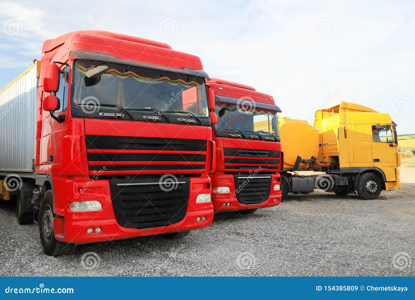 Different Bright Trucks Parked Outdoors. Modern Stock Image - Image of ...