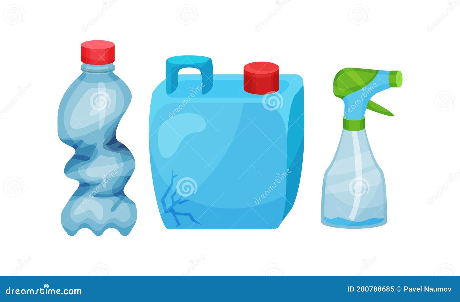 Different Broken and Crumpled Plastic Containers Vector Set Stock ...