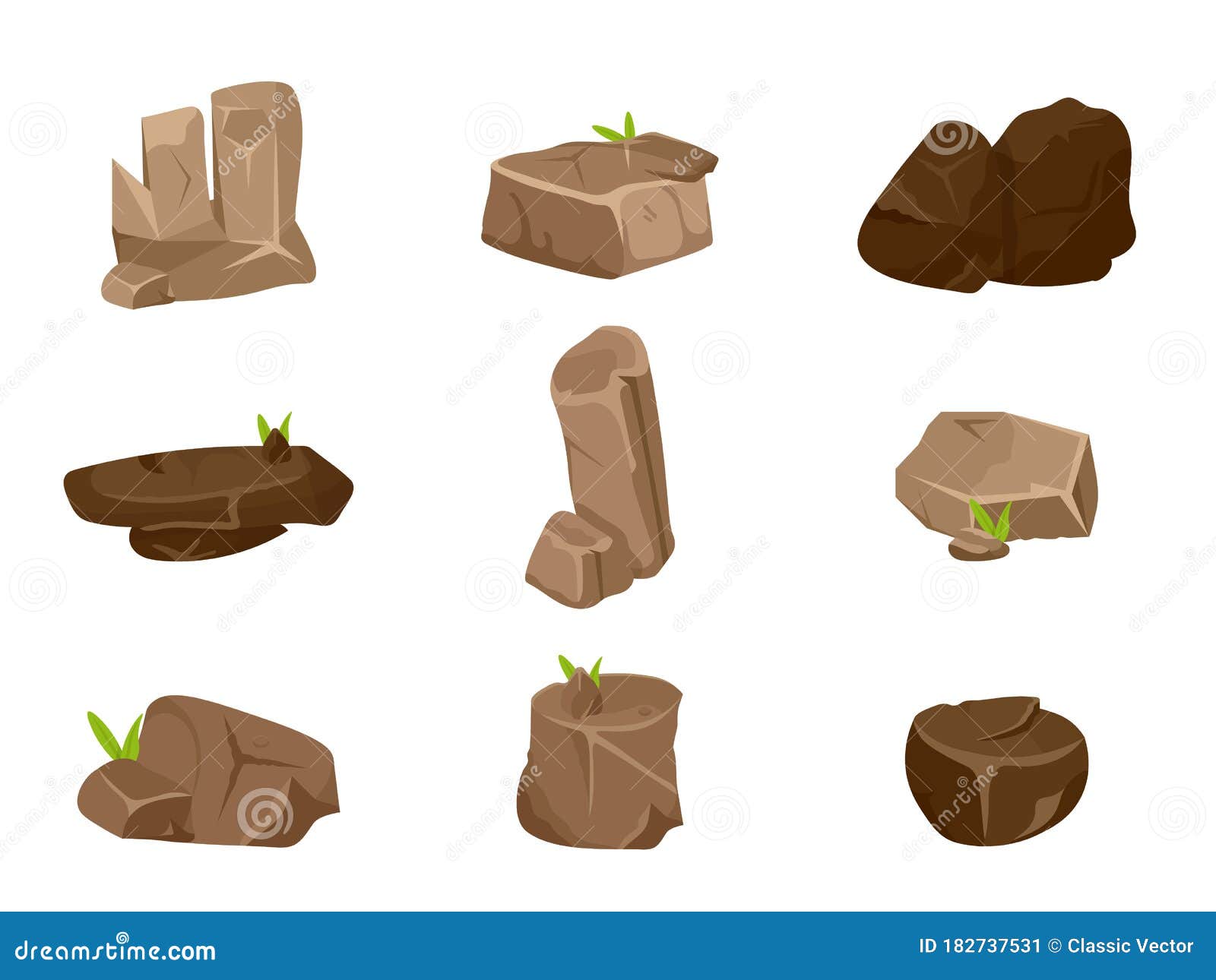 Different Brown Stones Flat Vector Illustrations Set Stock Vector ...