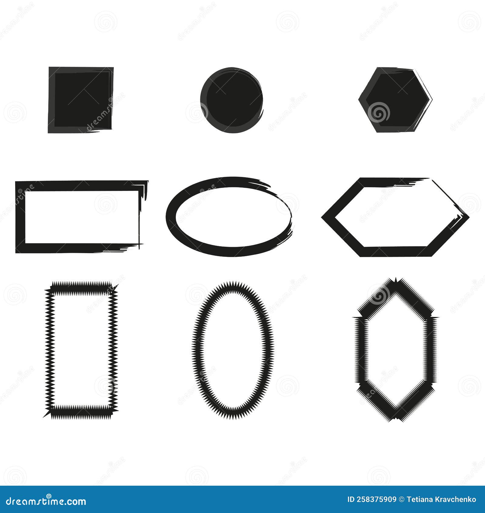 Different Brush Frame Shapes. Hand Drawn Abstract Frame Set. Decorative ...