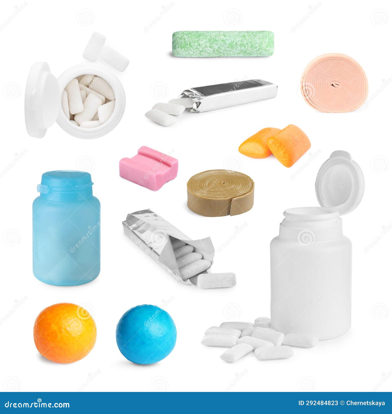 Different Bubble Gums Isolated on White, Collage Design Stock Image ...