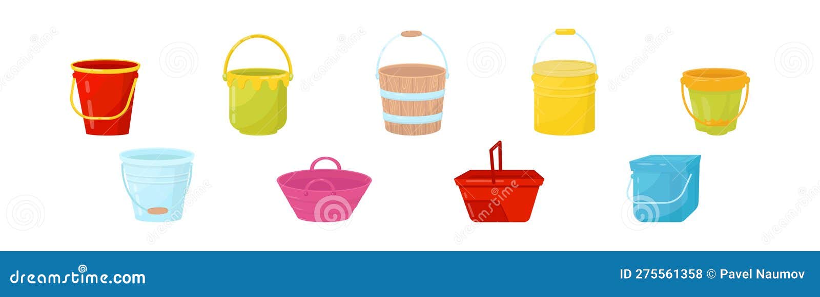 Different Buckets and Useful in Household Containers Vector Set Stock ...