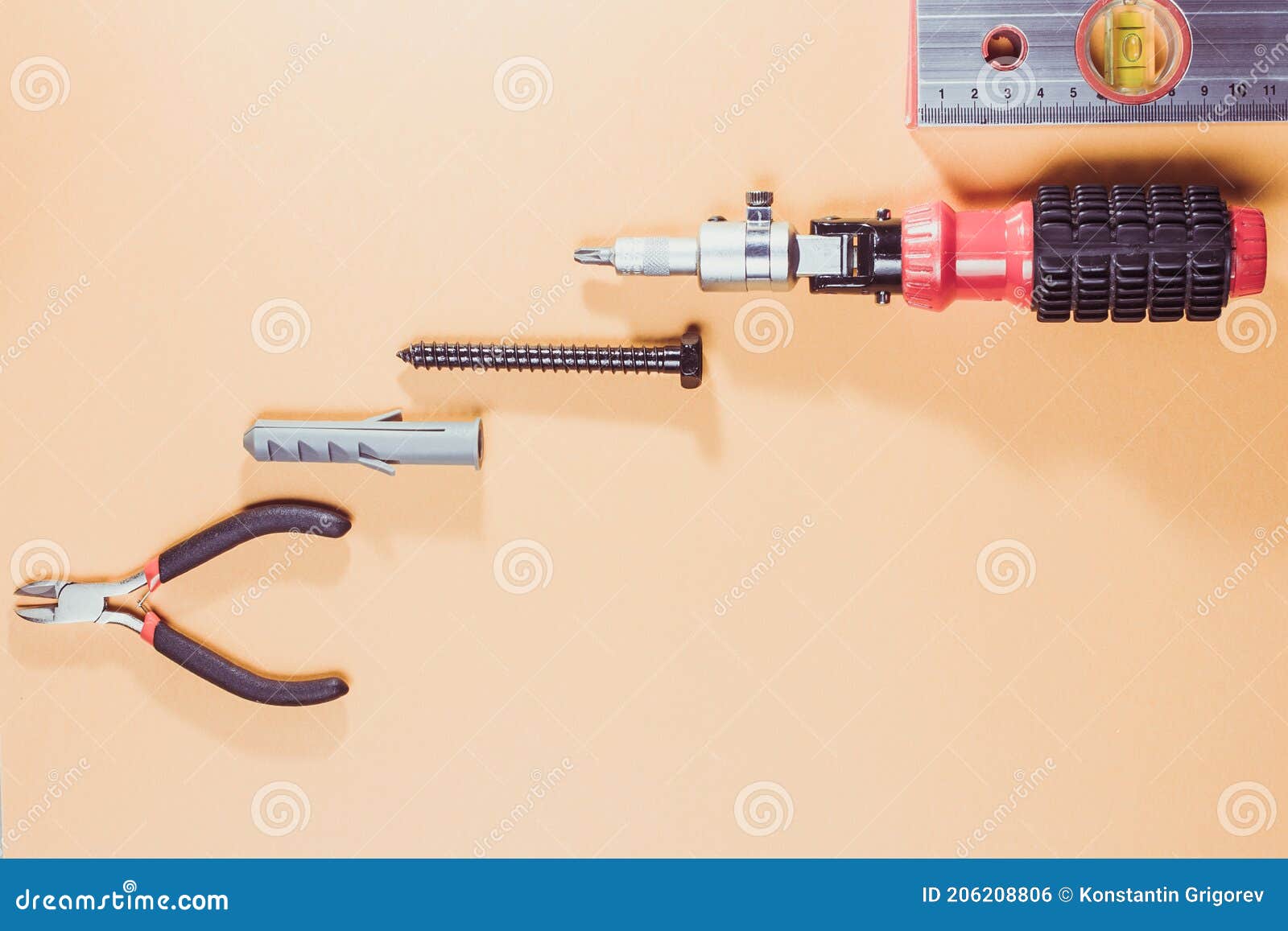 Different Building Instruments on Orange Background. Flat Lay ...