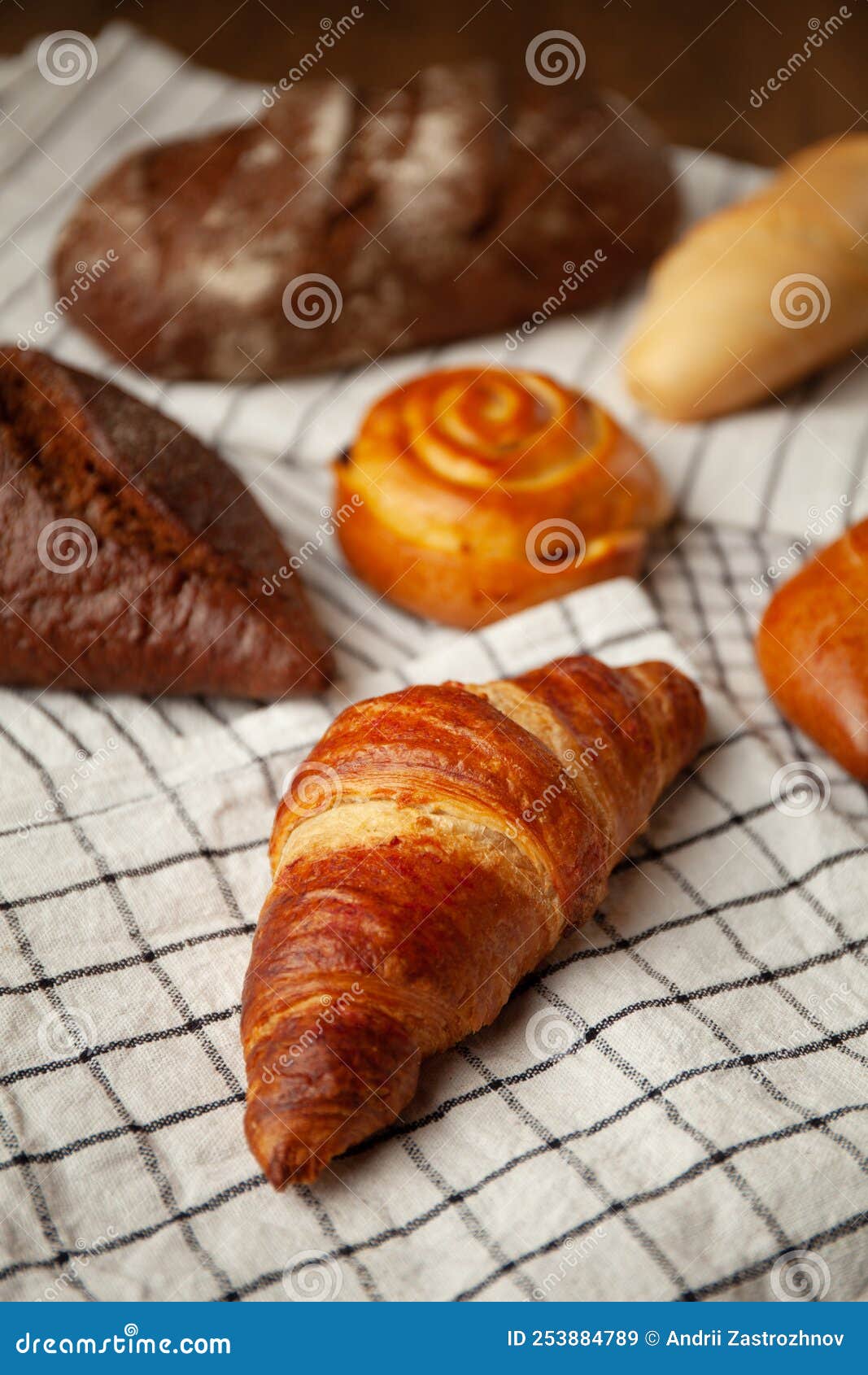 Different Buns and Bread on a Towel. Fresh Bakery Stock Image - Image ...