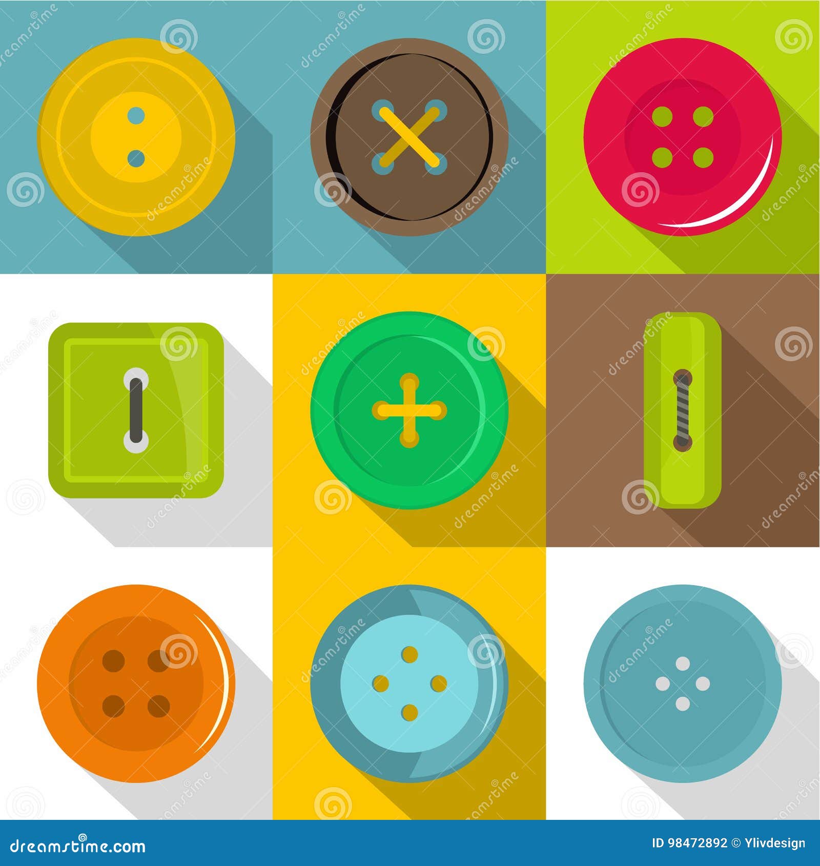 Different Button Icons Set, Flat Style Stock Vector - Illustration of ...