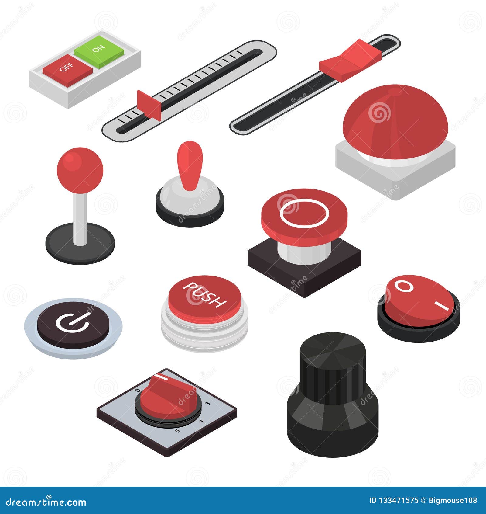 Different Buttons Sign 3d Icon Set Isometric View. Vector Stock Vector ...