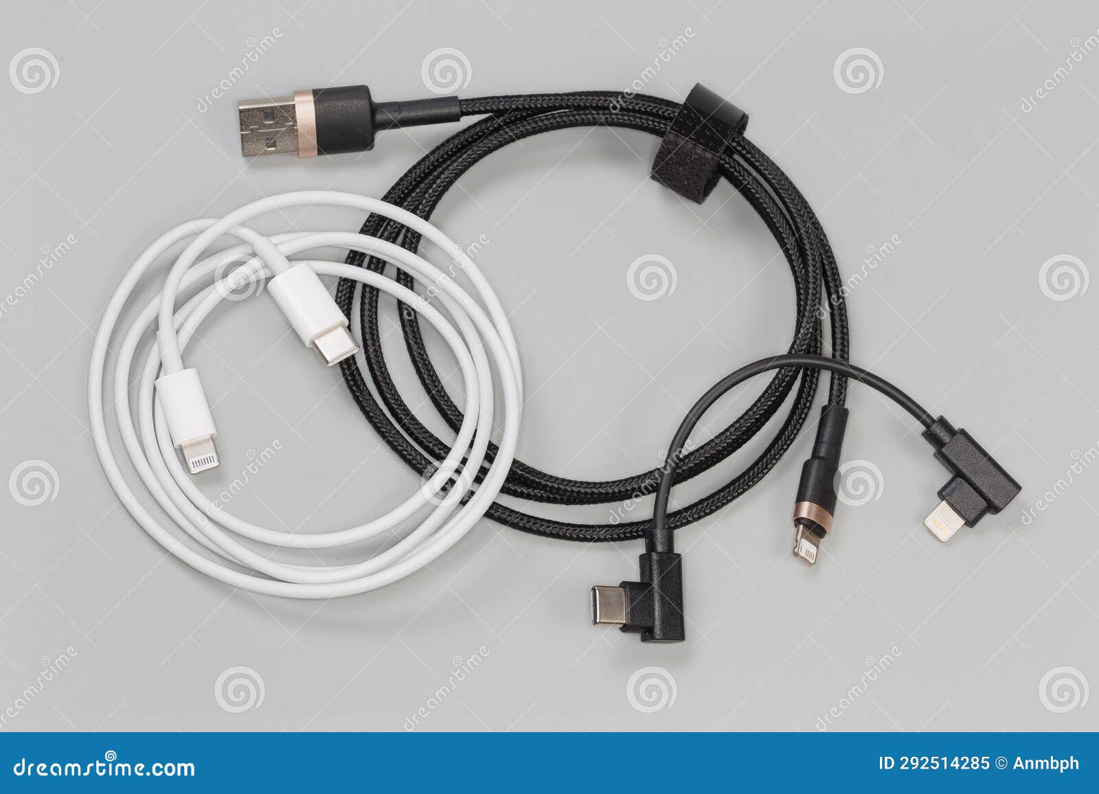 Different Cables USB Type-a and Type-C To Lightning Stock Image - Image ...