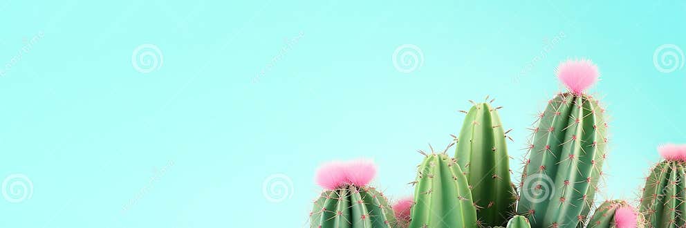 Different Cacti on Color Background, Banner Stock Image - Image of ...