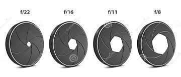 Different Camera Shutter with Aperture Value Numbers - 3D Illustrations ...