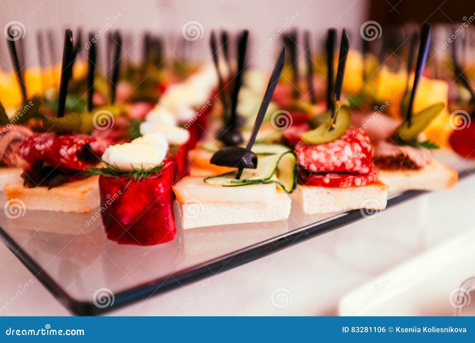Different Canape with Meat, Cheese and Pickles. Stock Photo - Image of ...