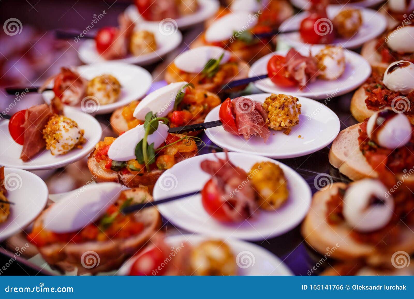 Different Canapes Snacks on the Festive Table Stock Photo - Image of ...