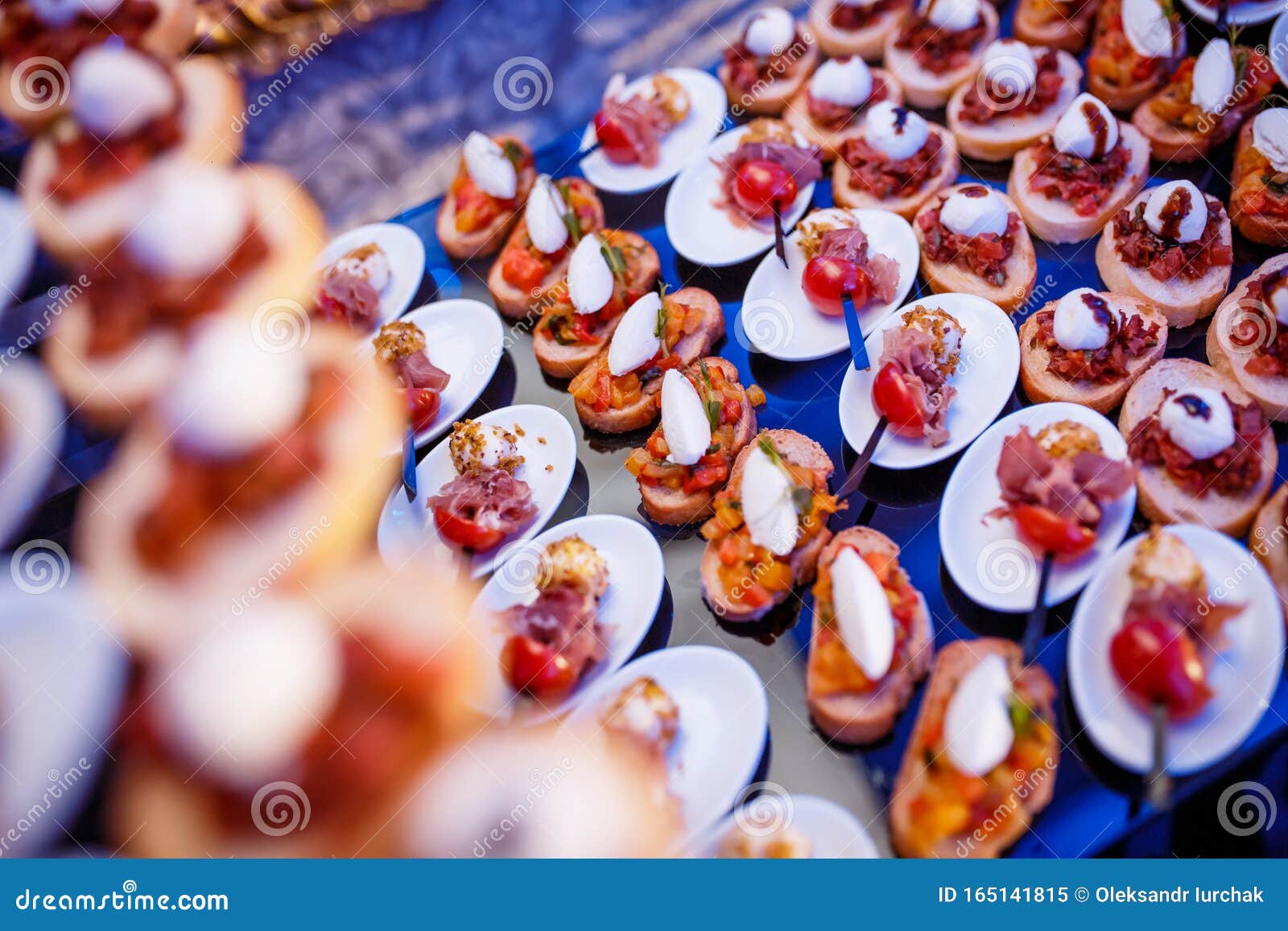 Different Canapes Snacks on the Festive Table Stock Image - Image of ...