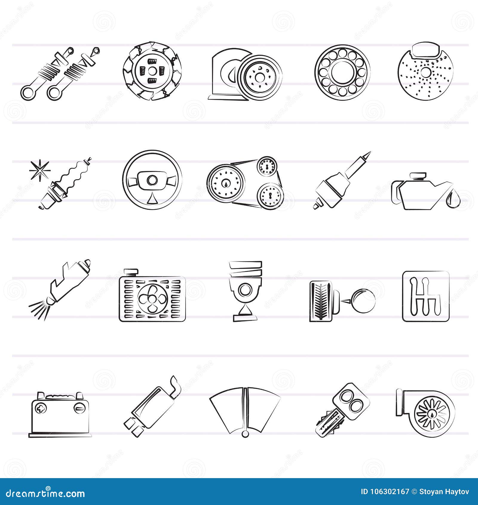 Different Car Part and Services Icons Stock Vector - Illustration of ...
