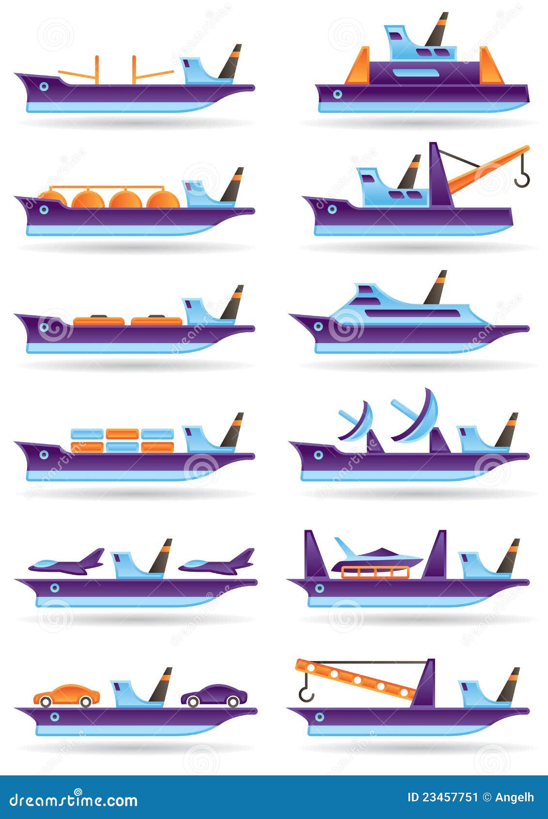 Different Cargo Ships Icons Set Stock Vector - Illustration of nautical ...