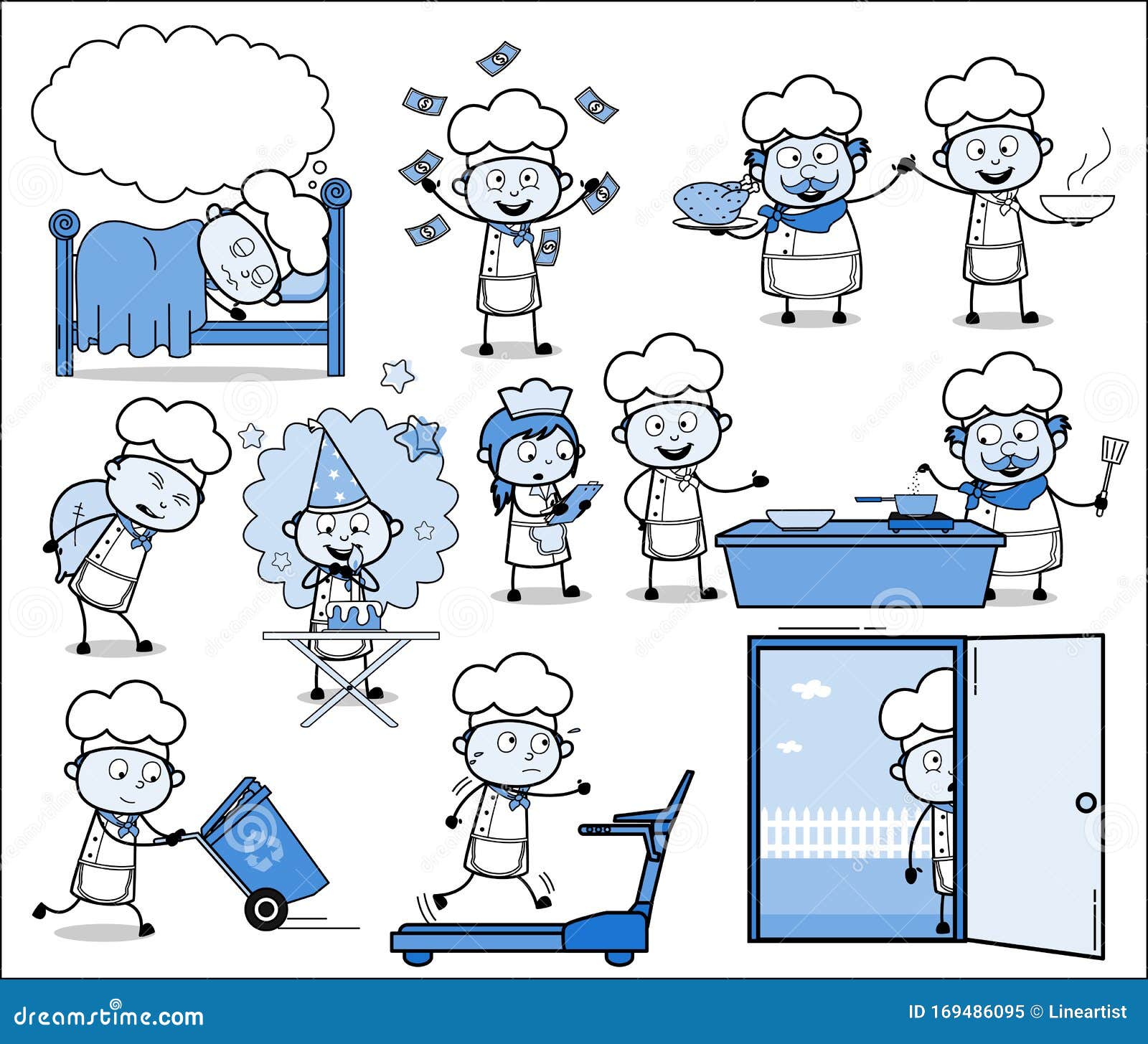 Different Cartoon Chef - Retro Concepts Vector Illustrations Stock ...