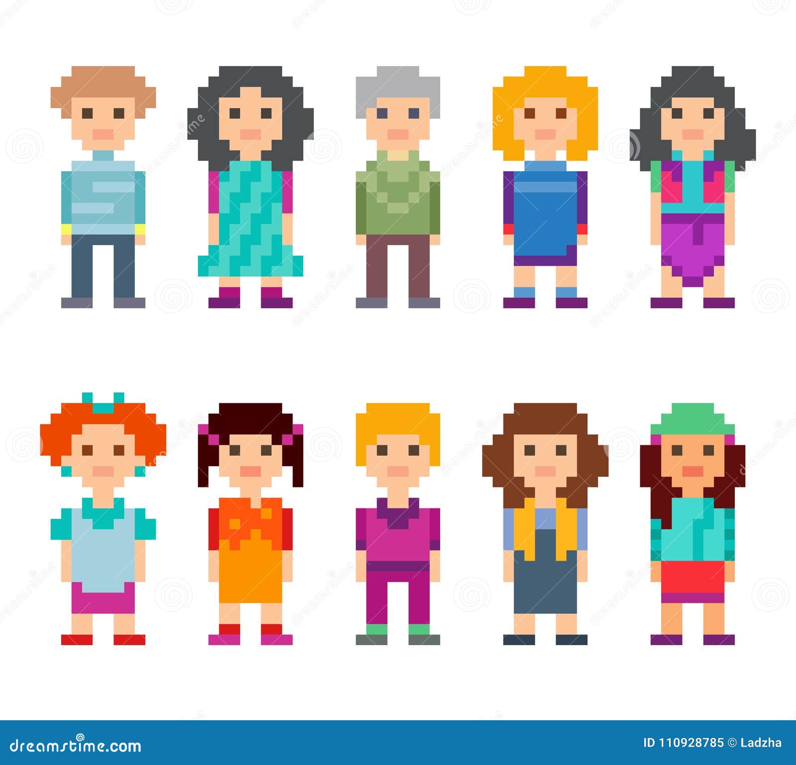 Different Cartoon Pixel 8-bit Characters Stock Vector - Illustration of ...