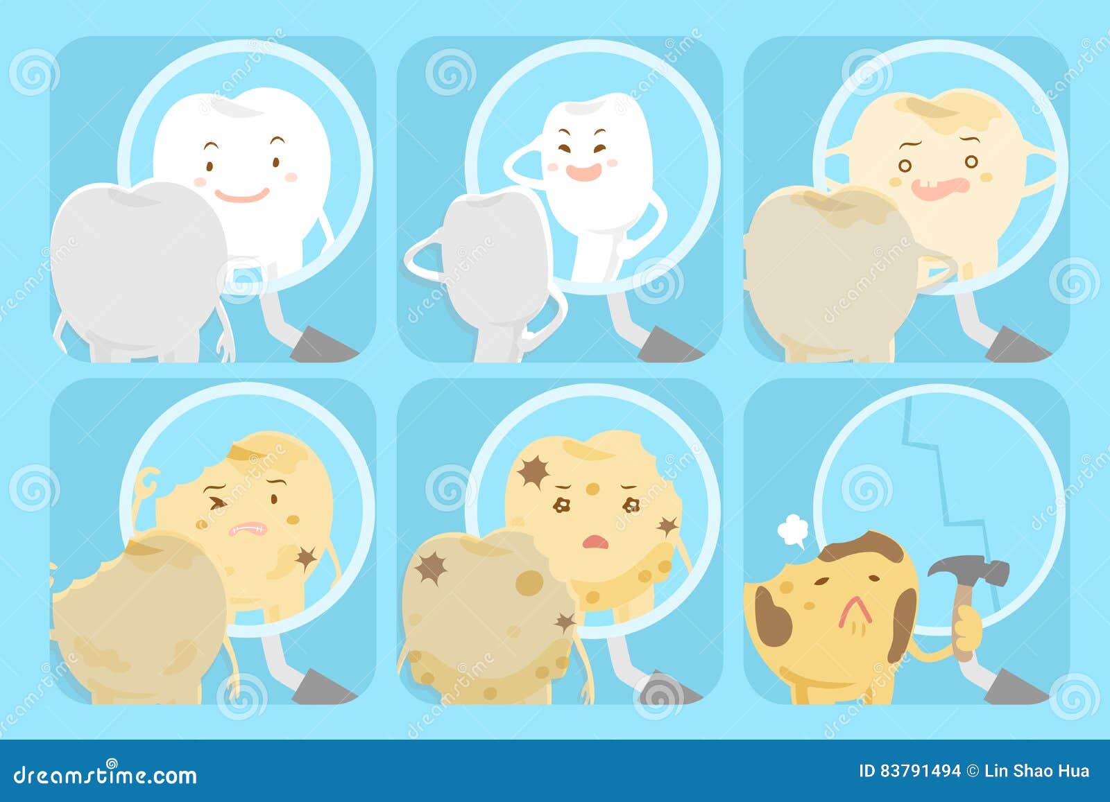 Different Cartoon Tooth Look Mirror Stock Vector - Illustration of ...