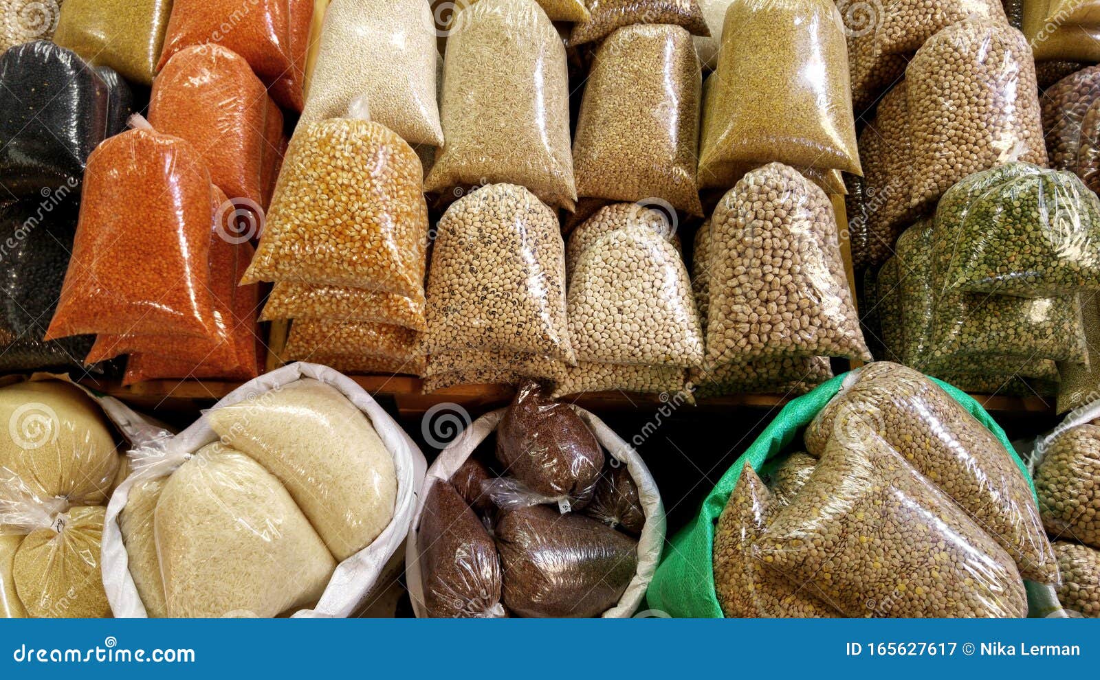 Different Cereals and Beans on a Counter Stock Image - Image of groats ...