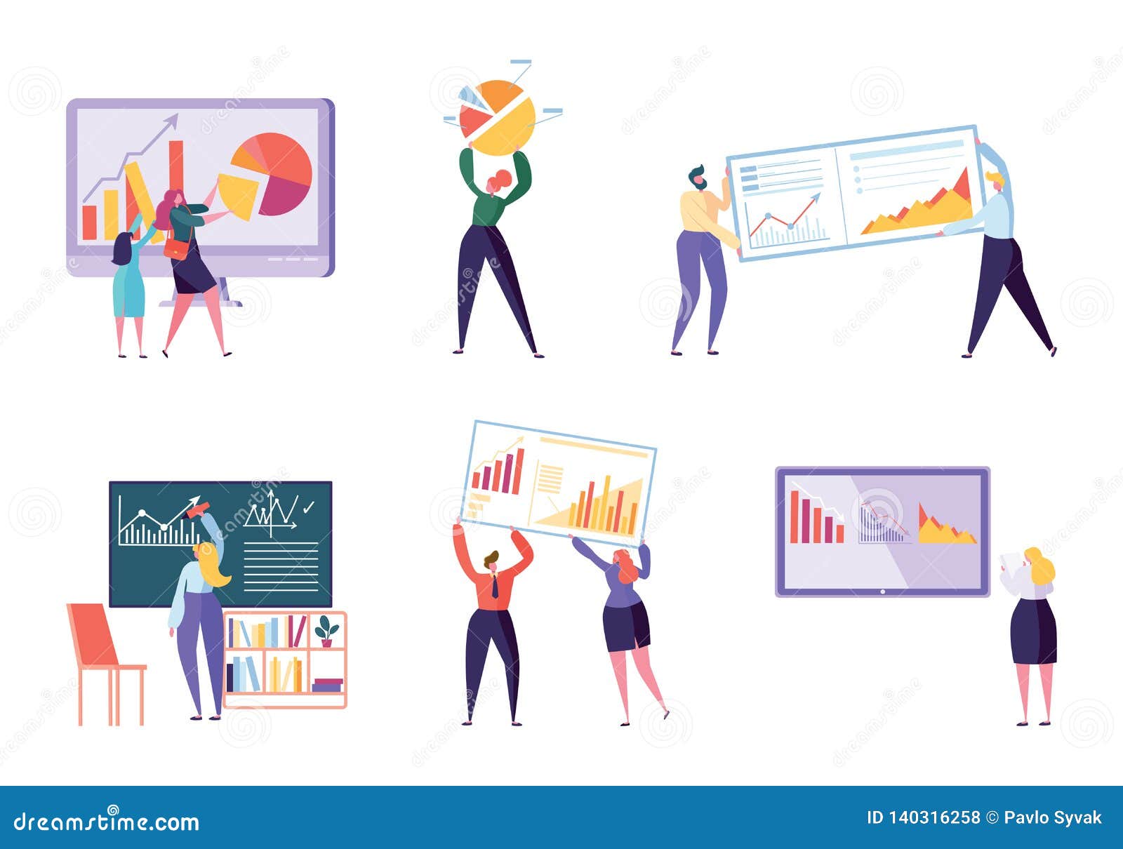 Business Analyst Shows Charts And Graphs Cartoon Vector | CartoonDealer ...