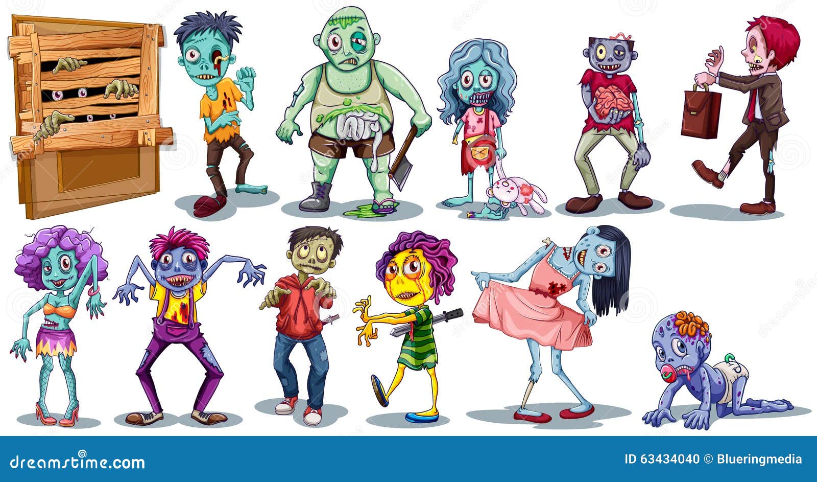 Different Character of Zombies Stock Vector - Illustration of chase ...