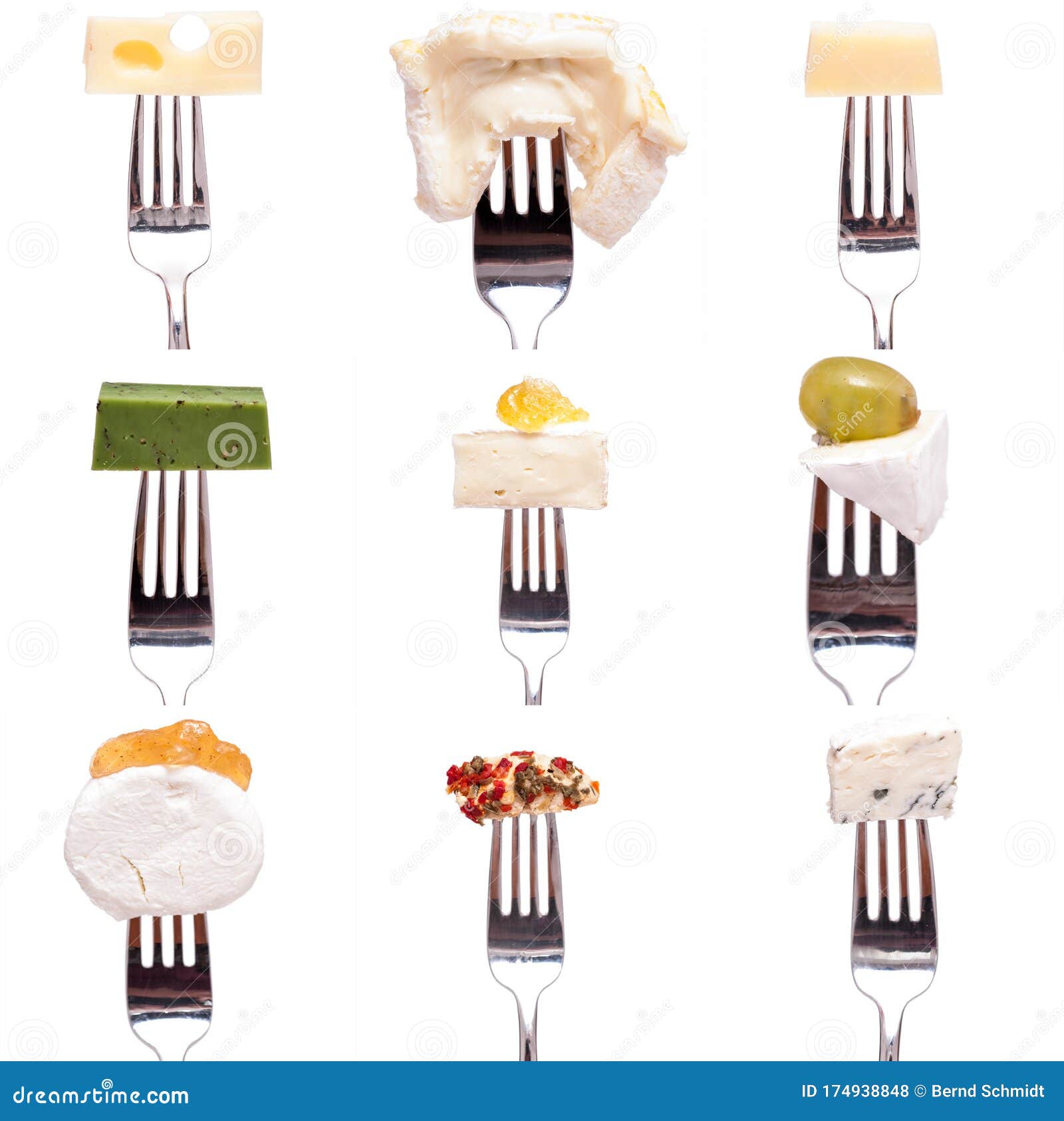 Different cheese on a fork stock photo. Image of goat - 174938848