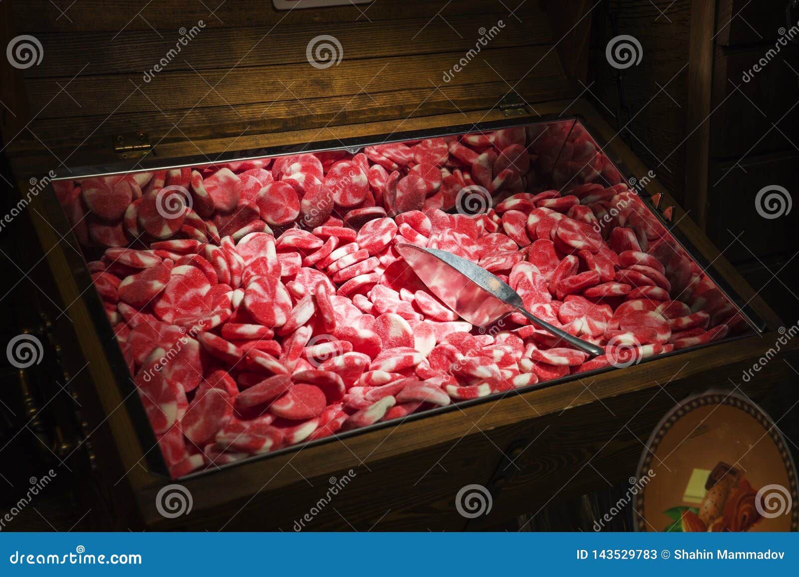 Different Chewing Gum in Wooden Boxes in the Store Stock Image - Image ...