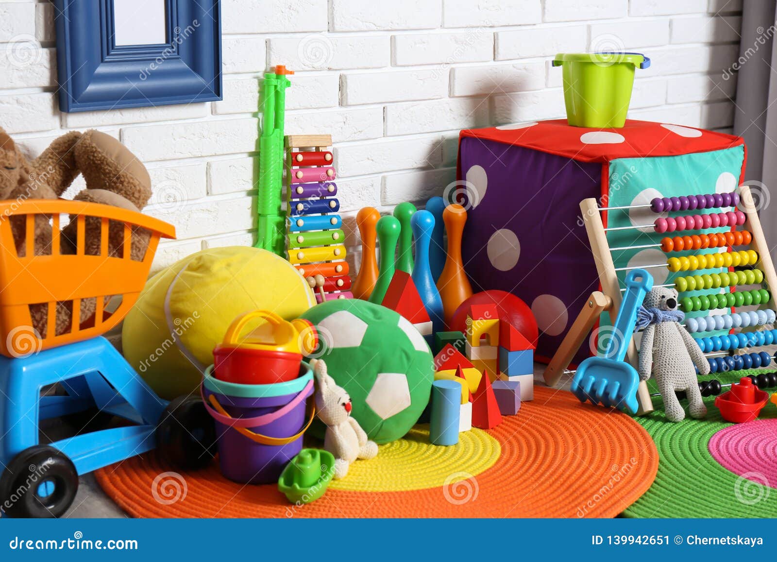 Different Child Toys on Floor Stock Image - Image of musical, activity ...