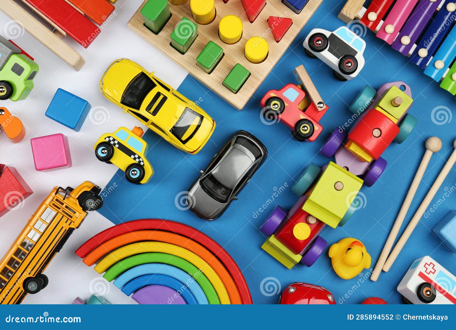 Different Children S Toys on Color Background, Flat Lay Stock Photo ...