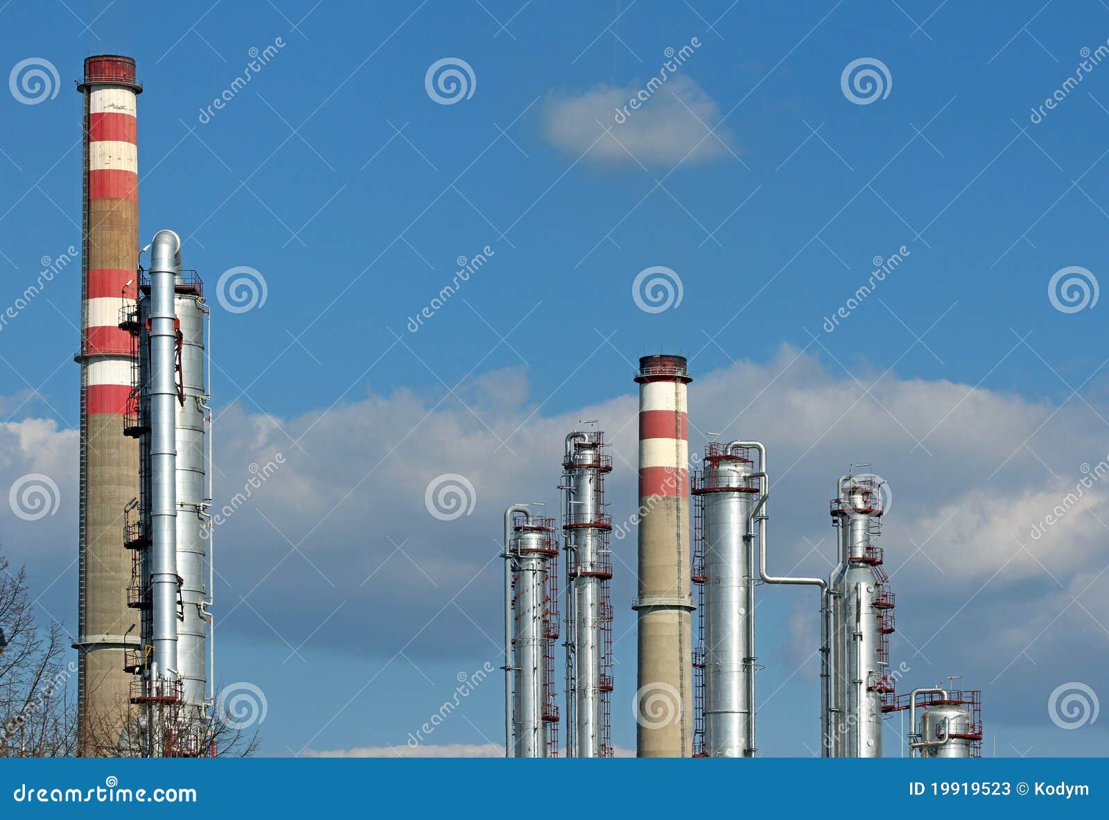 Different Chimneys of Oil Refinery and Blue Sky Stock Image - Image of ...