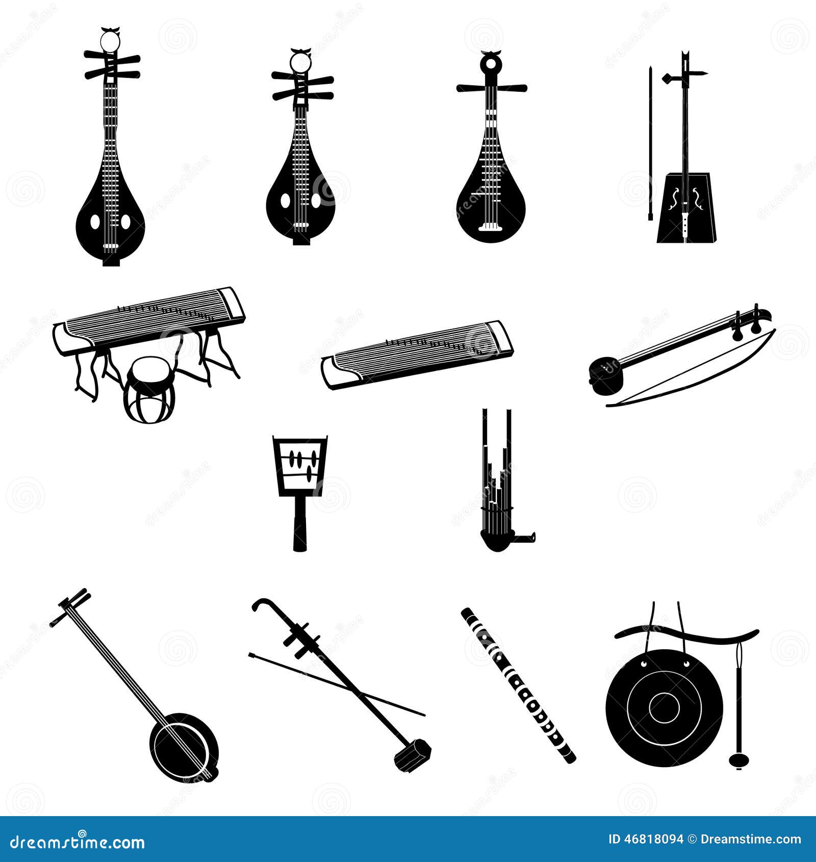 Different Chinese Musical Instruments Stock Vector - Illustration of ...