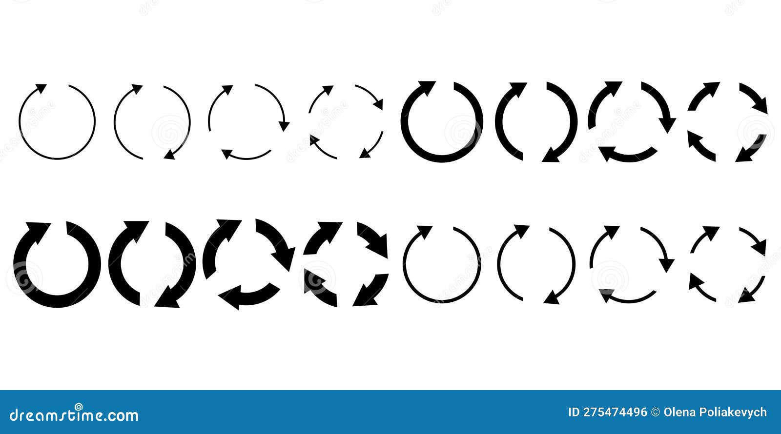 Different Circular Arrows of Black Color, Different Thickness. Vector ...