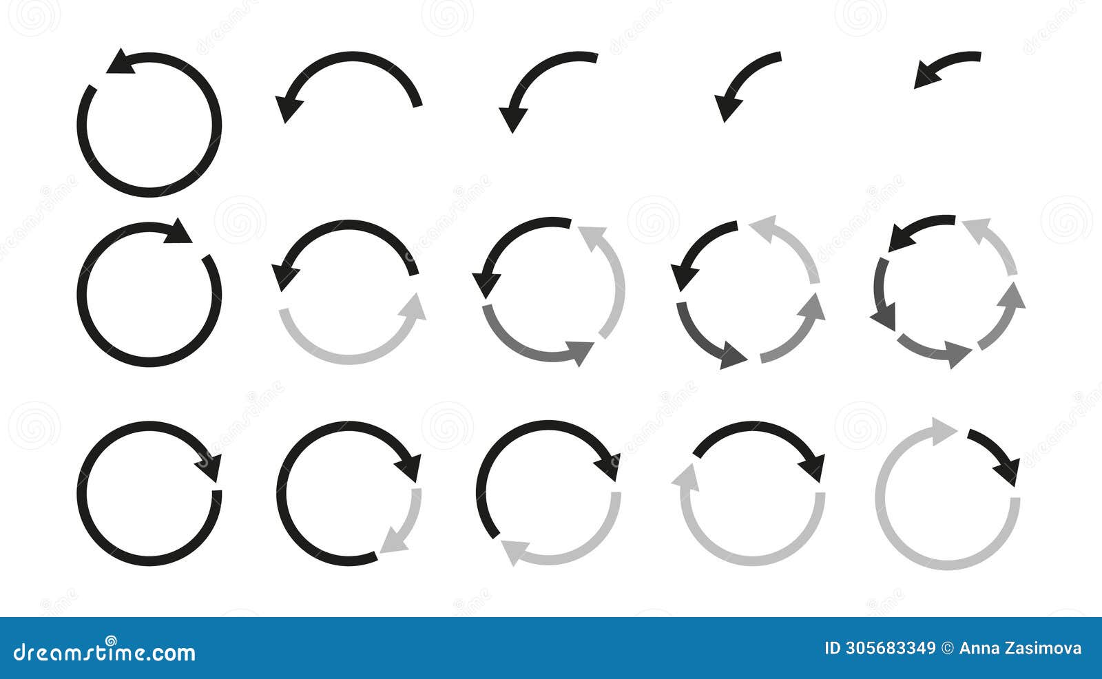 Different Circular Arrows Collection of Black Color. Rotate Arrow and ...