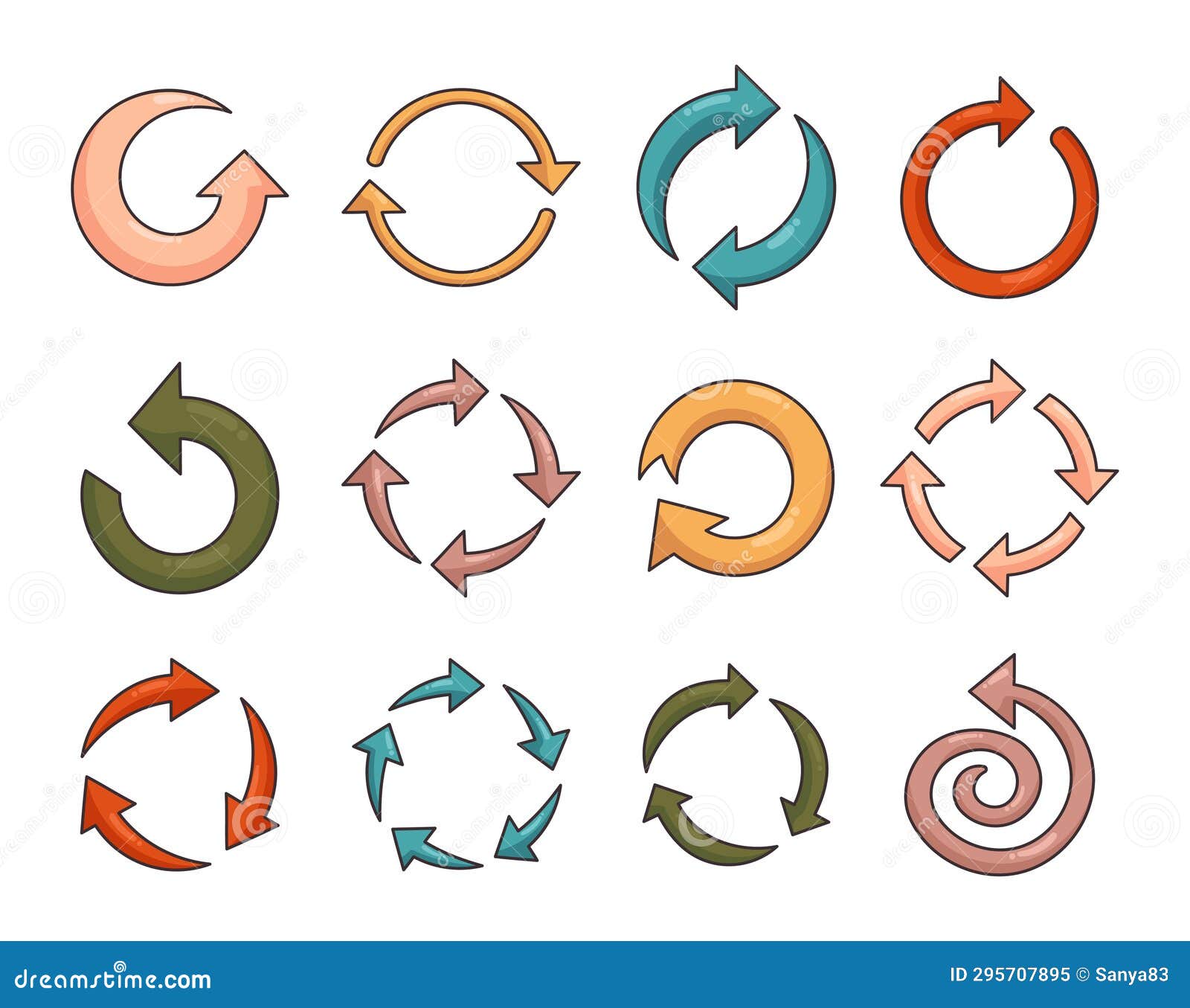 Different Circular Arrows. Hand Drawn Style Stock Vector - Illustration ...