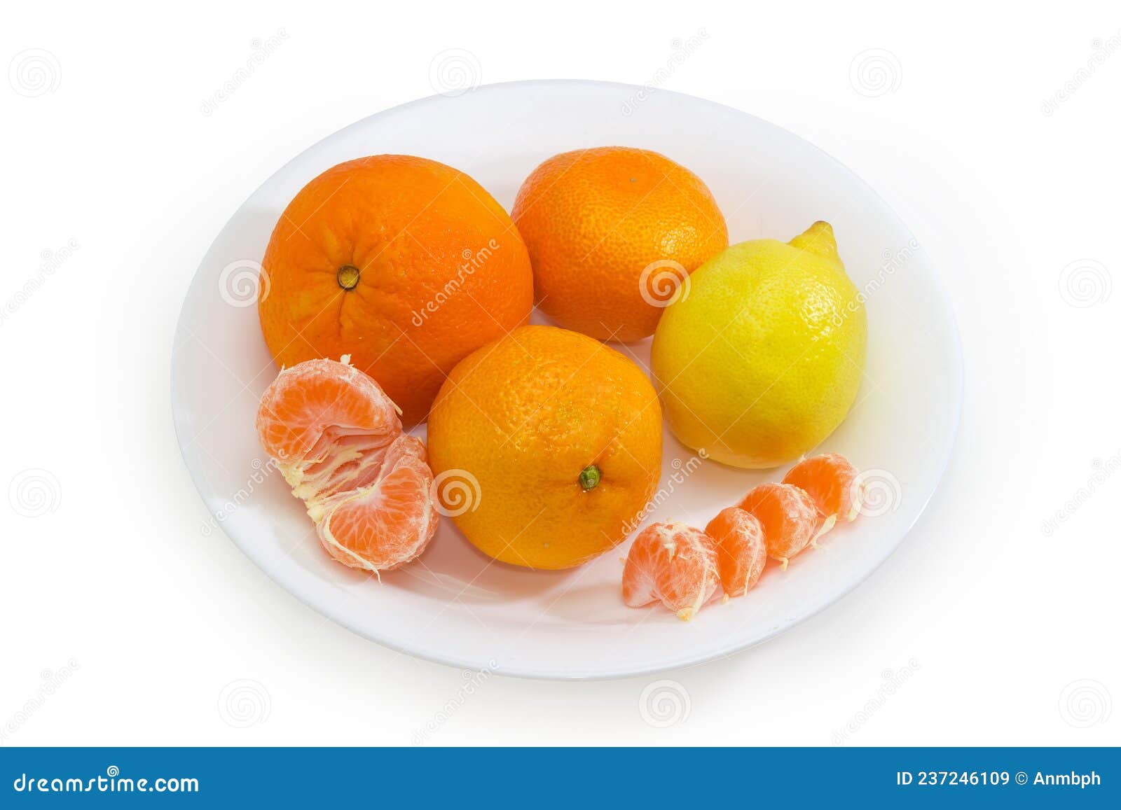 Different Citrus on a White Dish on a White Background Stock Image ...
