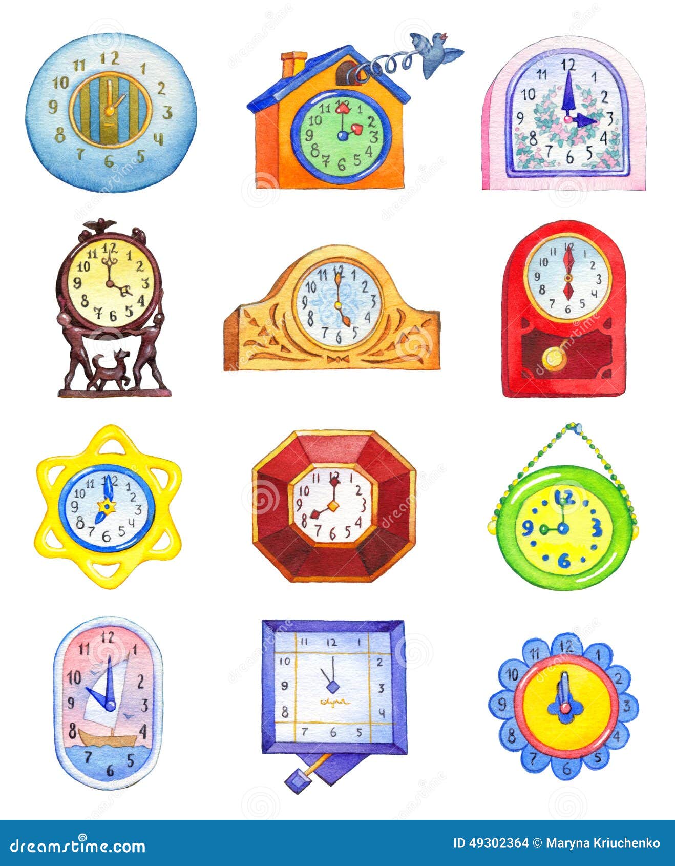 Different Clocks Isolated on White Backdrop Stock Illustration ...