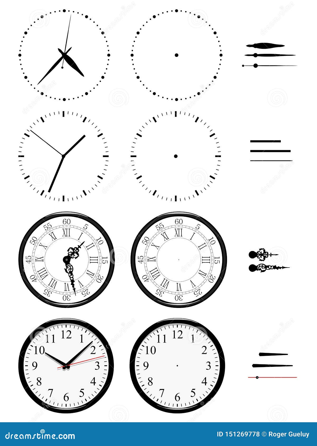 Set Of Different Old Clocks. Sundial, Hourglass, Alarm Clock. Hand ...