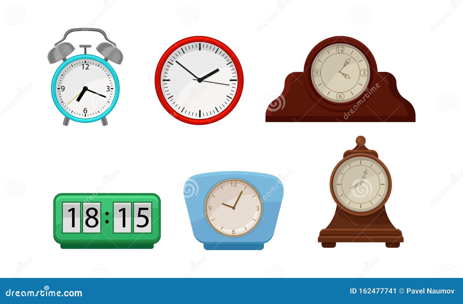 Different Clocks Vector Isolated on White Background Set Stock Vector ...
