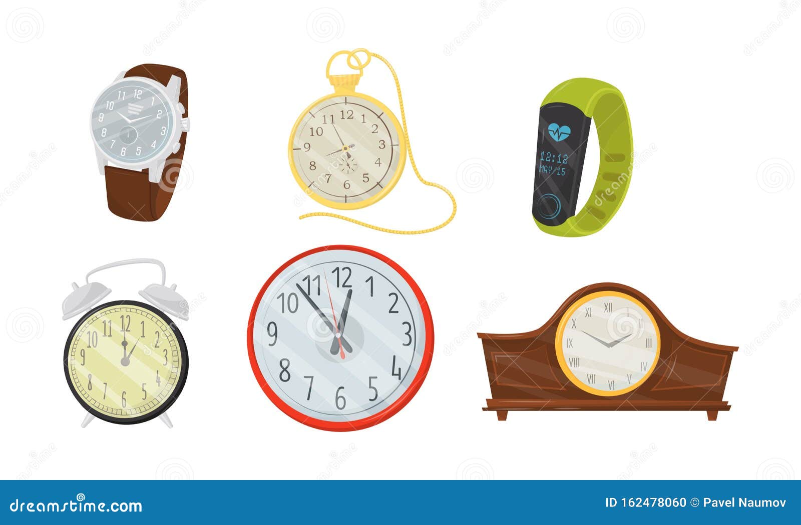 Different Clocks Vector Isolated On White Background Set ...