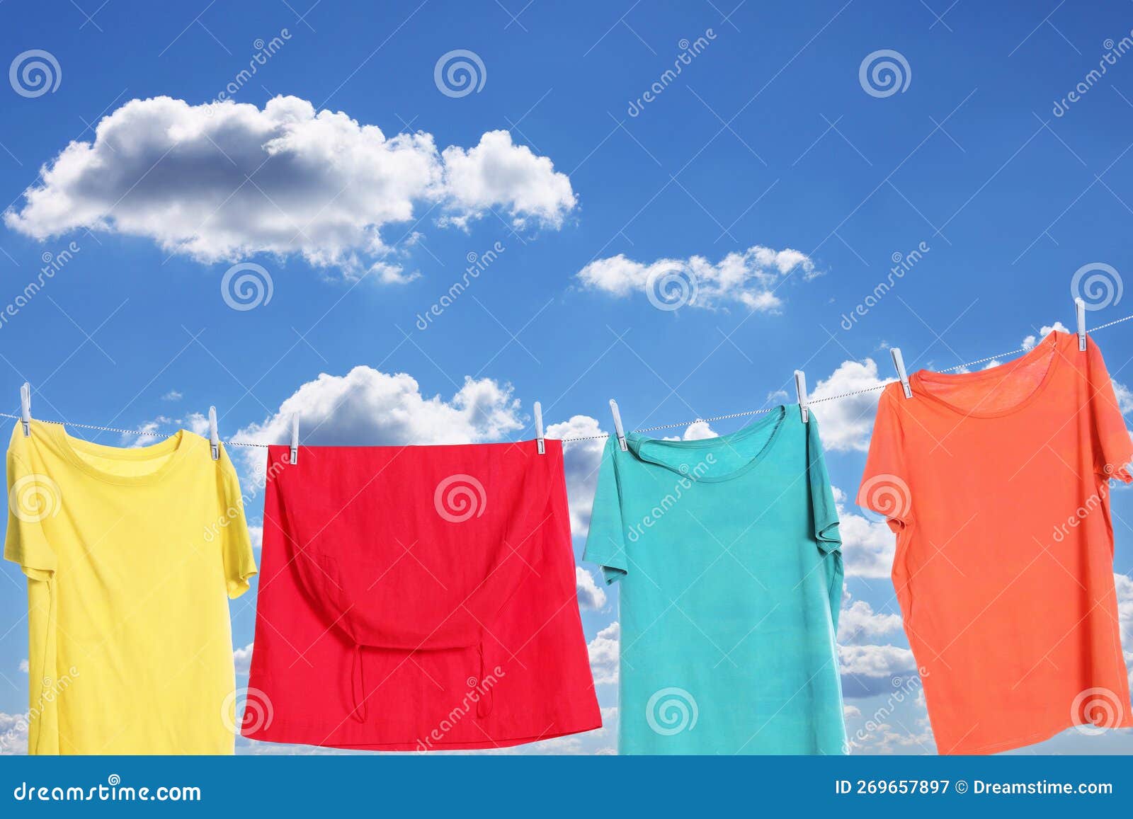 Different Clothes Drying on Washing Line Against Sky Stock Image ...