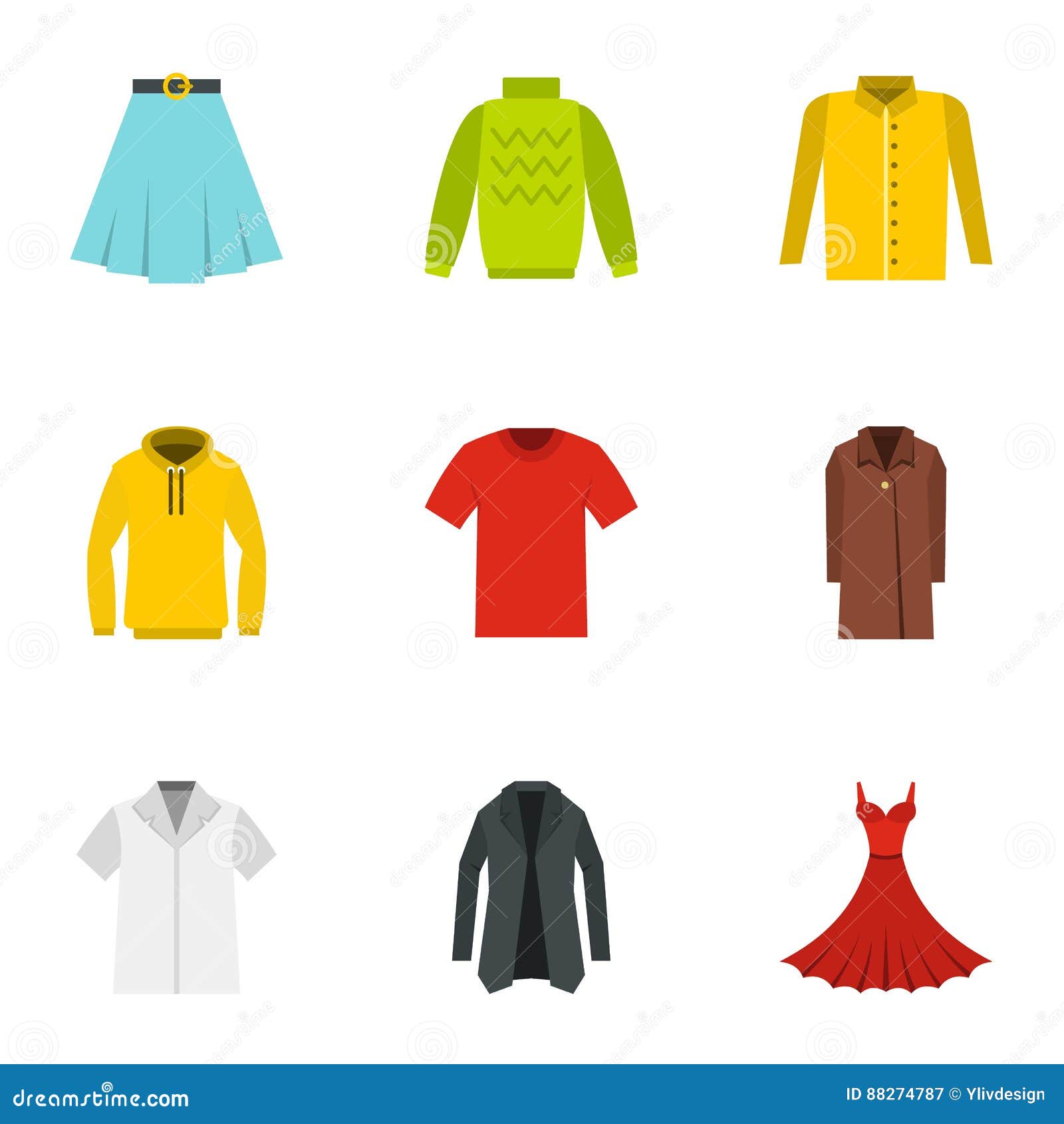 Different Clothes Icons Set, Flat Style Stock Vector - Illustration of ...