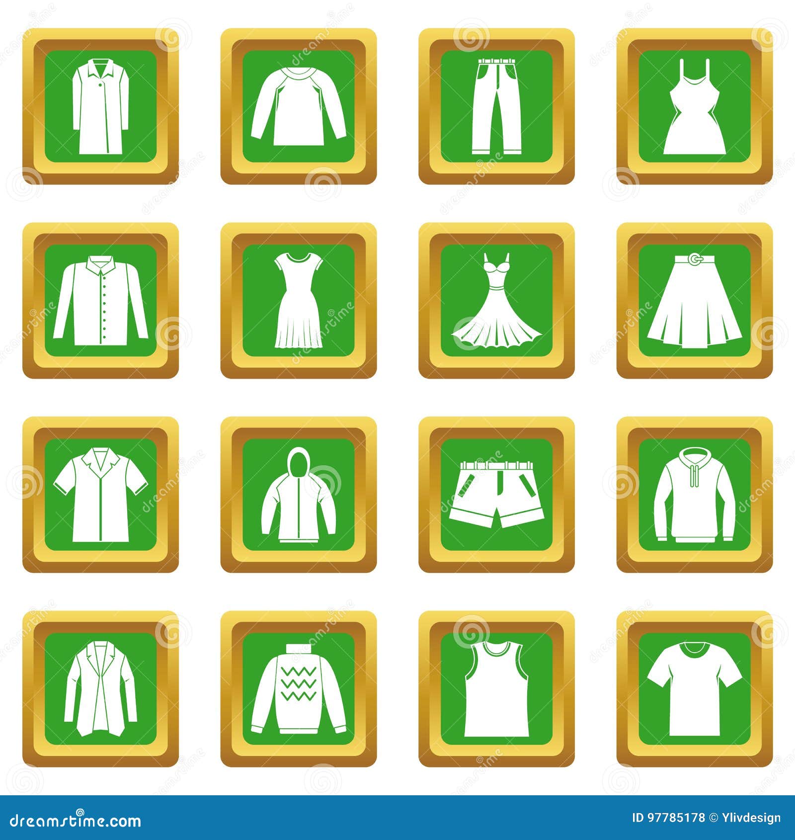 Different Clothes Icons Set Green Stock Vector - Illustration of coat ...